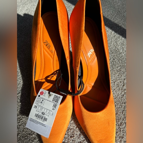 Zara | Shoes | Zara Orange Fabric Heel Stilettos New With Tags Size 8 ...
